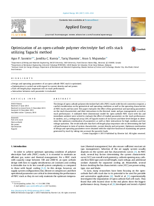(PDF) Optimization of an open-cathode polymer electrolyte fuel cells ...