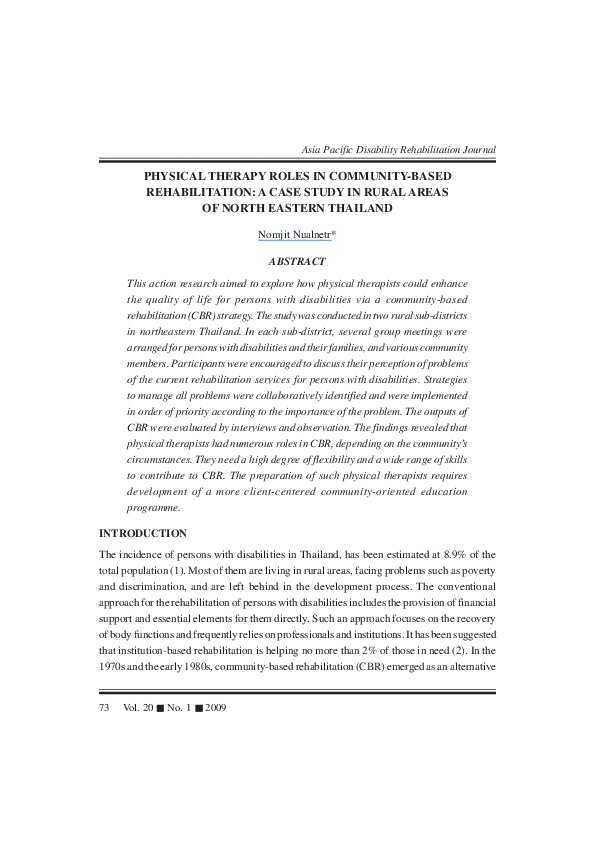 (PDF) Physical therapy roles in community-based rehabilitation: A case ...