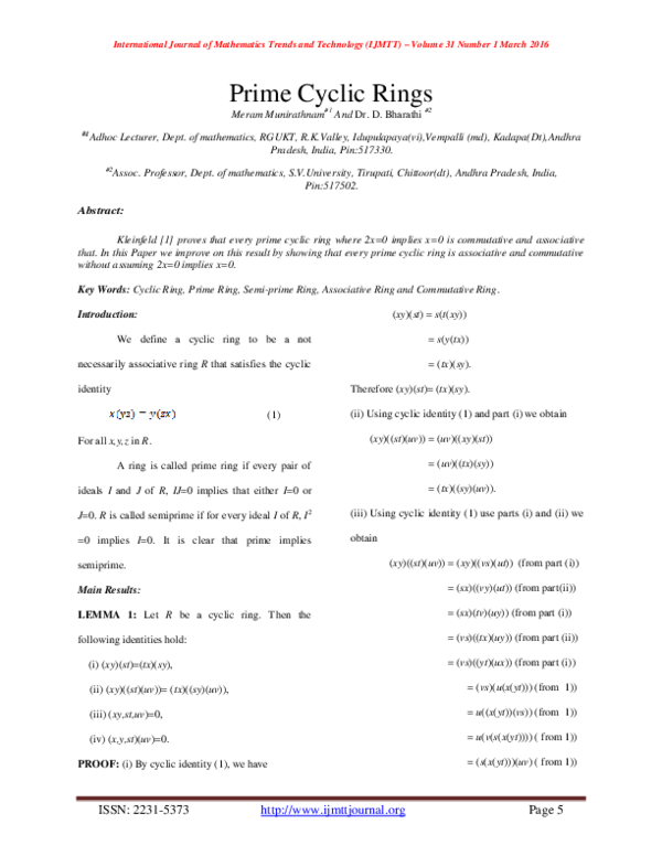 (PDF) Prime Cyclic Rings