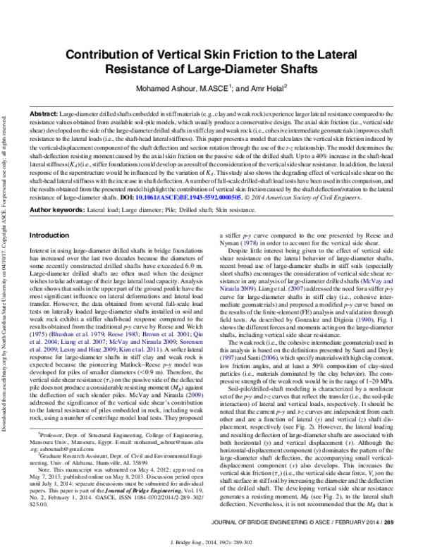 (PDF) Contribution of Vertical Skin Friction to the Lateral Resistance ...
