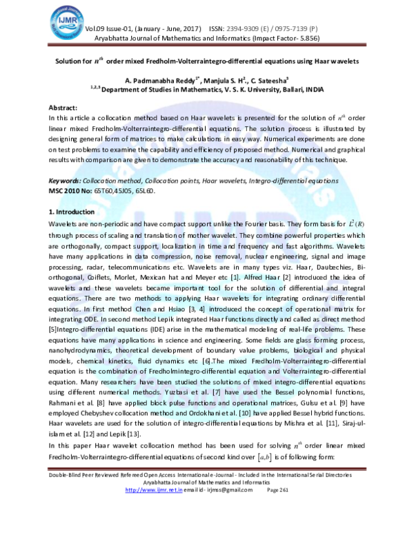 Pdf Solution For Th N Order Mixed Fredholm Volterraintegro