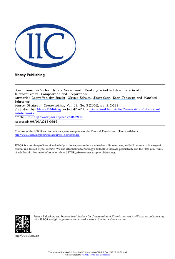 (PDF) Blue Enamel on Sixteenth - and Seventeenth-Century Window Glass