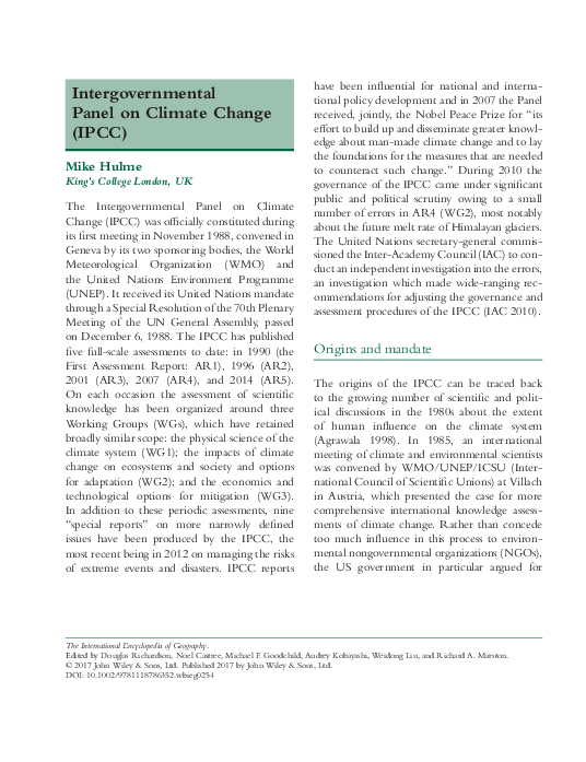 (PDF) The Intergovernmental Panel on Climate Change (IPCC)