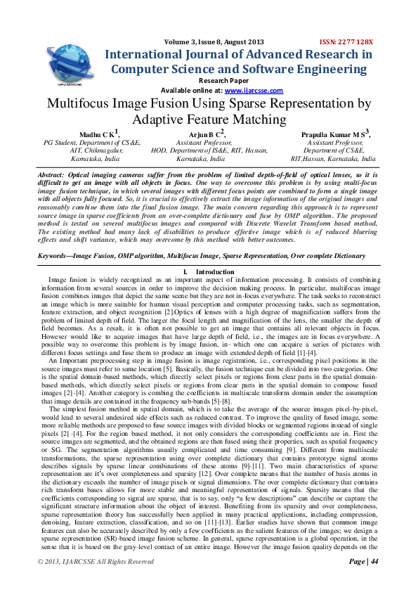 Pdf Multifocus Image Fusion Using Sparse Representation By Adaptive