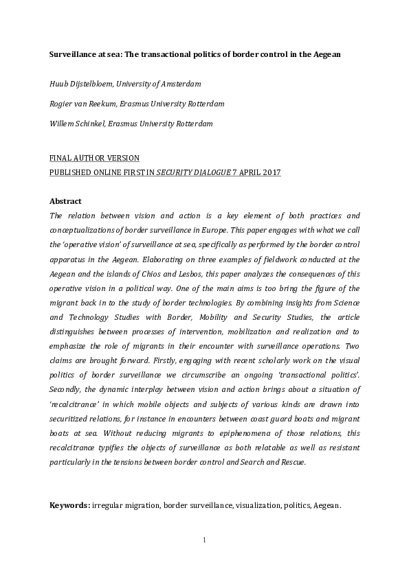 (PDF) Surveillance at sea- The transactional politics of border control ...