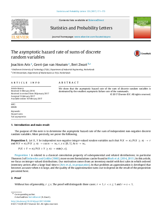 (PDF) The asymptotic hazard rate of sums of discrete random variables