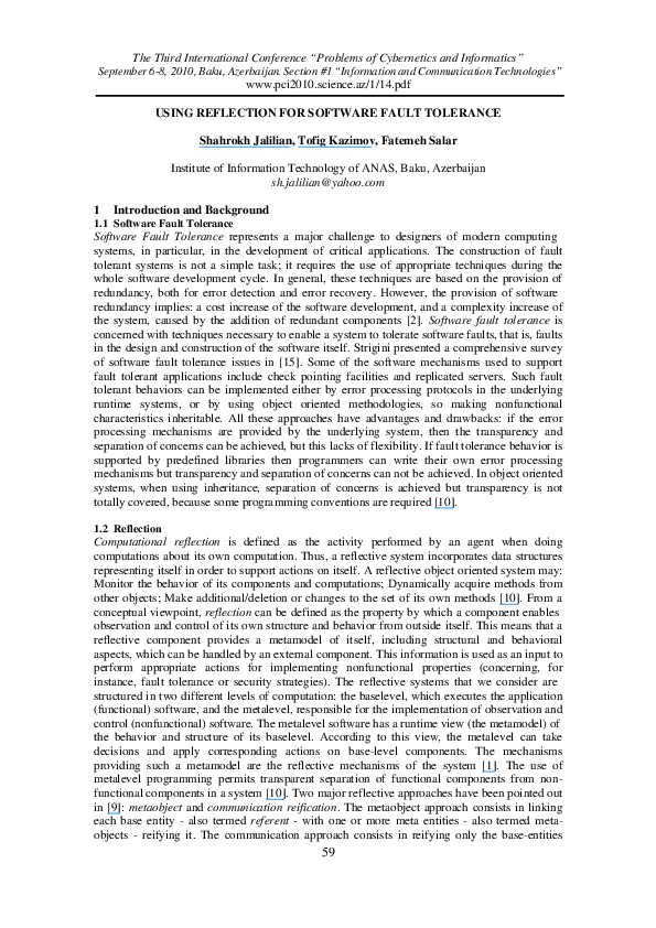 (PDF) Using Reflection for Software Fault Tolerance