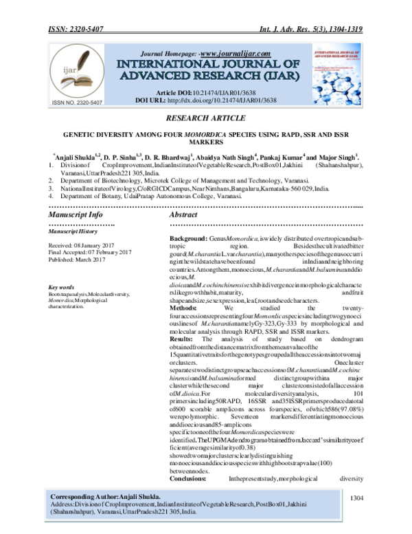 (PDF) GENETIC DIVERSITY AMONG FOUR MOMORDICA SPECIES USING RAPD, SSR AND ISSR MARKERS