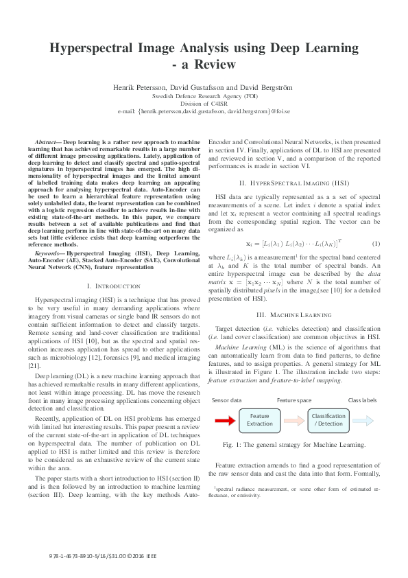 Pdf Hyperspectral Image Analysis Using Deep Learning A Review 