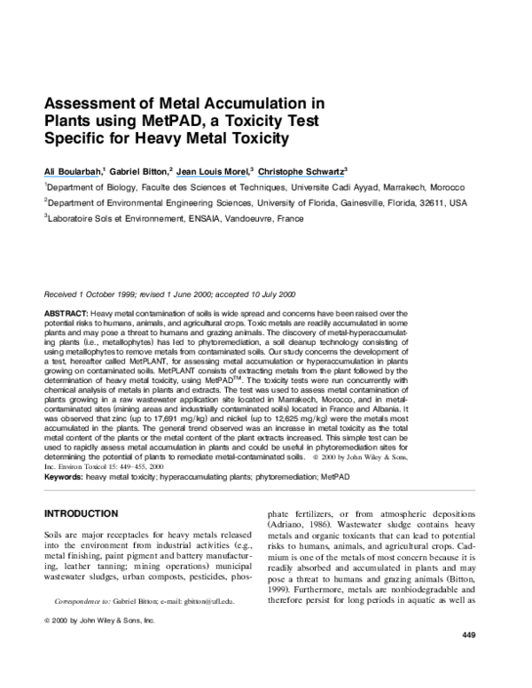 (PDF) Assessment of metal accumulation in plants using MetPAD, a ...