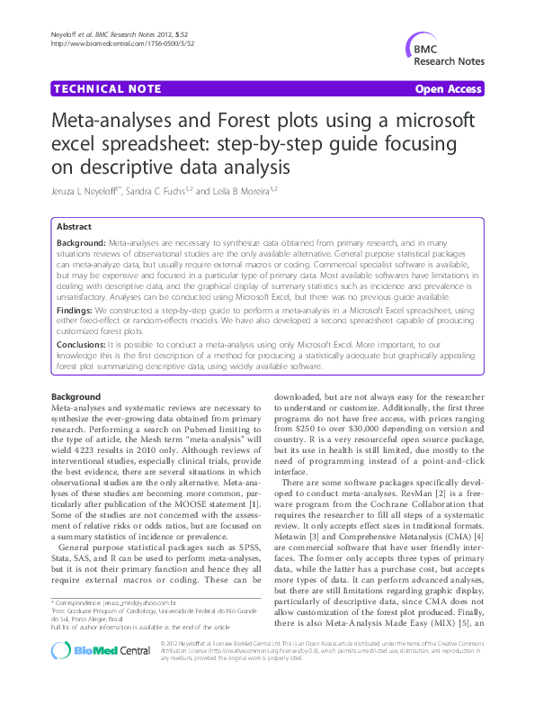 (PDF) Meta-analyses and Forest plots using a microsoft excel ...