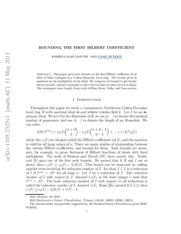 (PDF) Bounding the first Hilbert coefficient