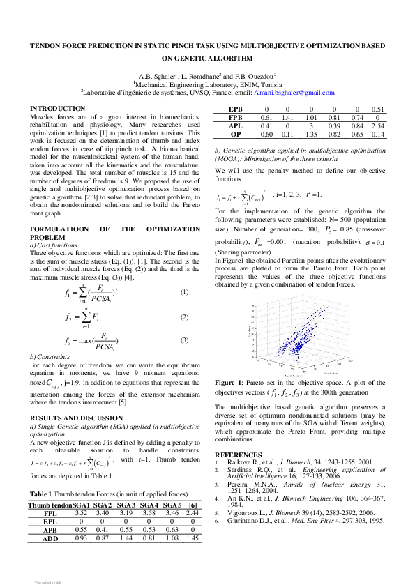 Pdf Tendon Force Prediction In Static Pinch Task Using Multiobjective Optimization Based On