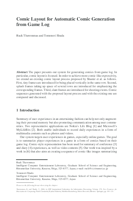 (PDF) Comic layout for automatic comic generation from game log