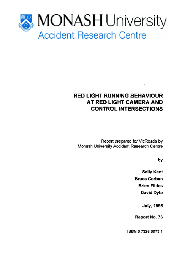 (PDF) Red Light Running Behaviour at Red Light Camera and Control Intersections