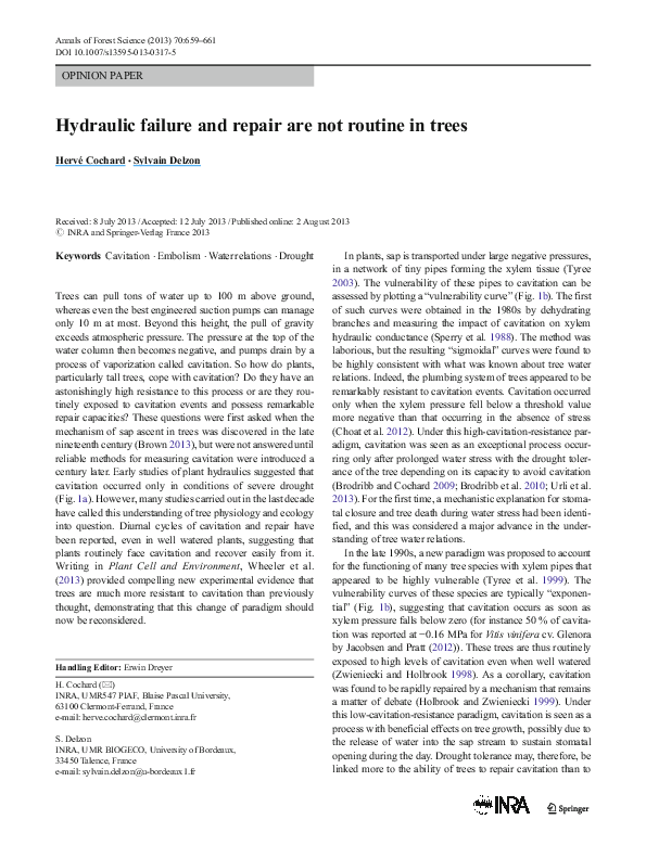 (PDF) Hydraulic failure and repair are not routine in trees