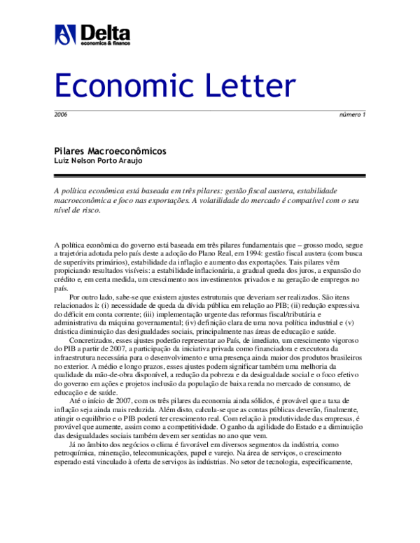 (PDF) Economic Letter - Pilares Macroeconômicos | Luiz Nelson Araujo ...