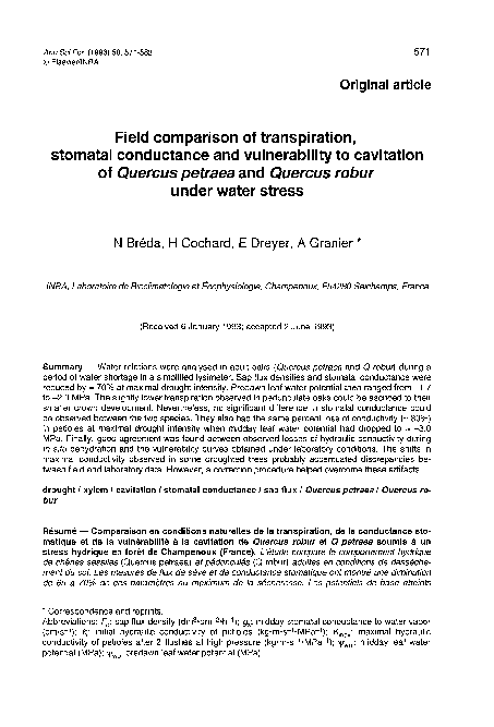 (PDF) Field comparison of transpiration, stomatal conductance and ...