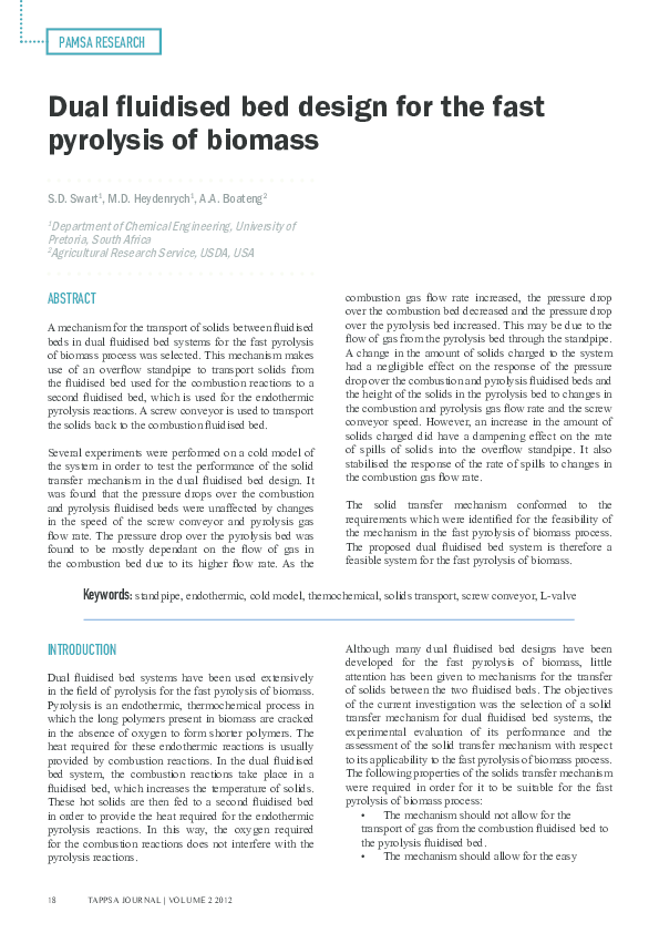 (PDF) Dual fluidised bed design for the fast pyrolysis of biomass ...