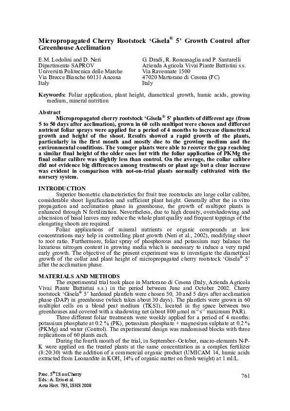 (PDF) Micropropagated Cherry Rootstock 'Gisela ® 5' Growth Control ...