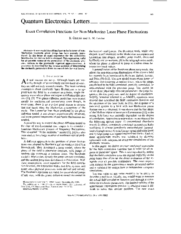 (PDF) Exact correlation functions for non-Markovian laser phase ...
