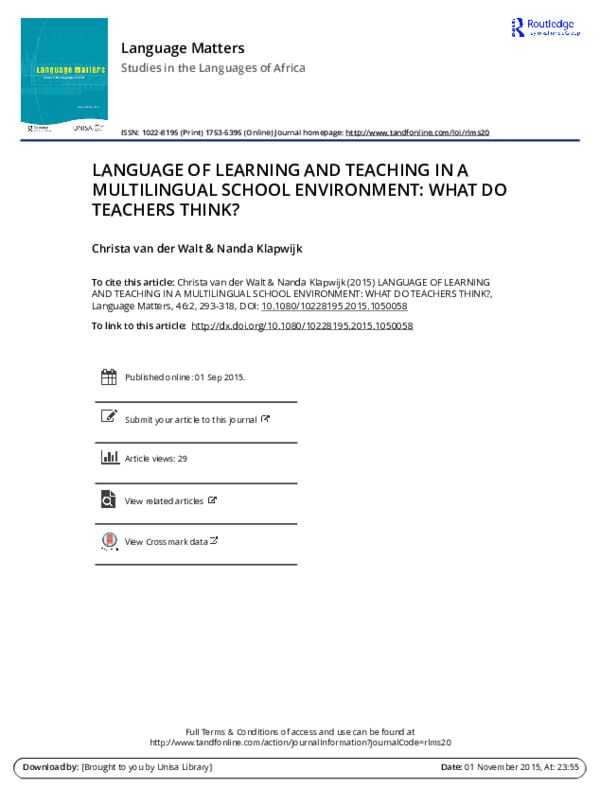 (PDF) LANGUAGE OF LEARNING AND TEACHING IN A MULTILINGUAL SCHOOL ...