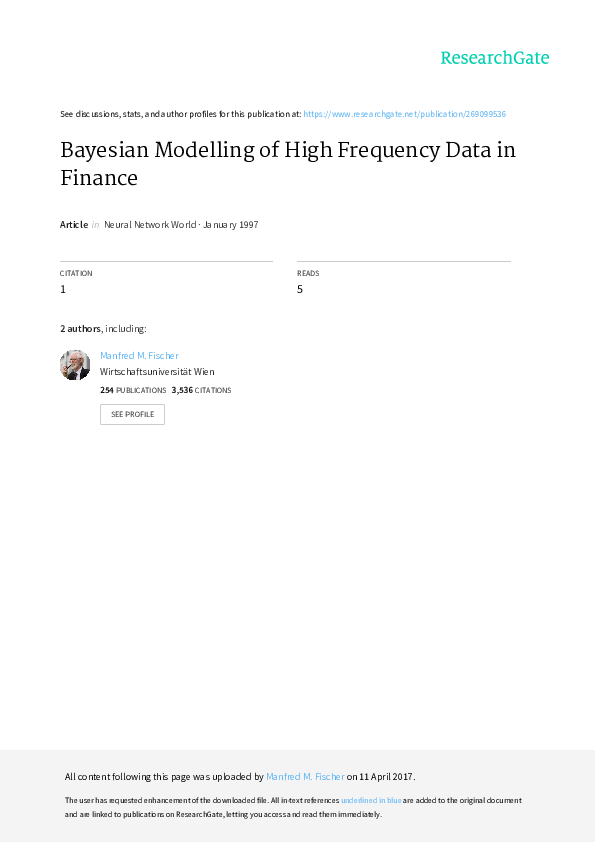 (PDF) Bayesian modelling of high frequency data in finance