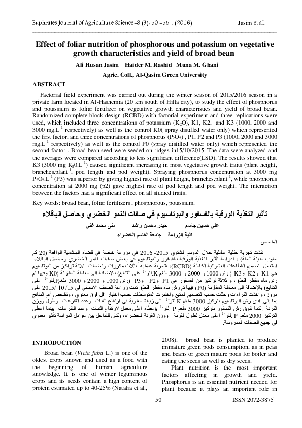 Pdf Effect Of Foliar Nutrition Of Phosphorous And Potassium On
