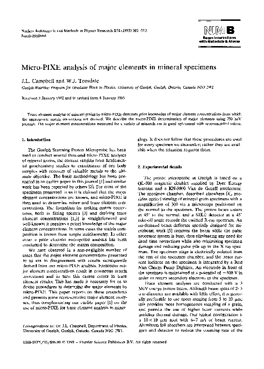 (PDF) Micro-PIXE analysis of major elements in mineral specimens | William Teesdale - Academia.edu