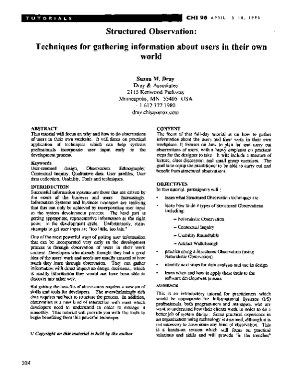 (PDF) Structured observation | Susan Dray - Academia.edu