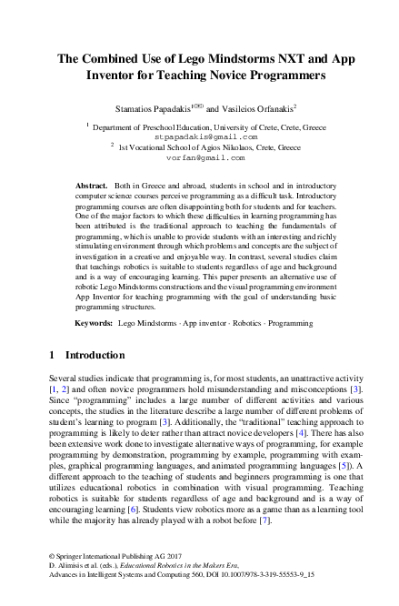 (PDF) The Combined Use of Lego Mindstorms NXT and App Inventor for ...