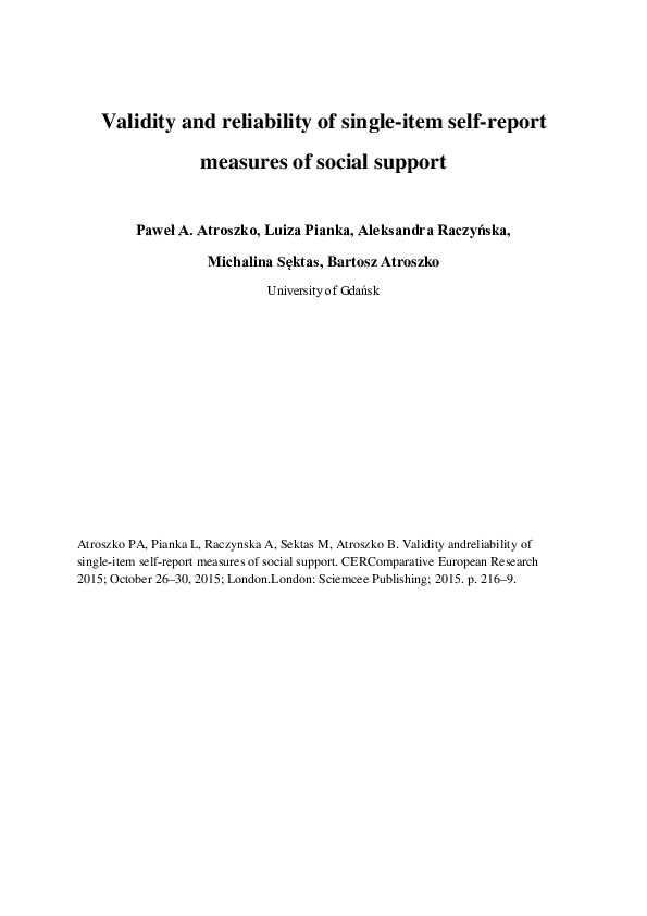 (PDF) Validity and reliability of single-item self-report measures of social support