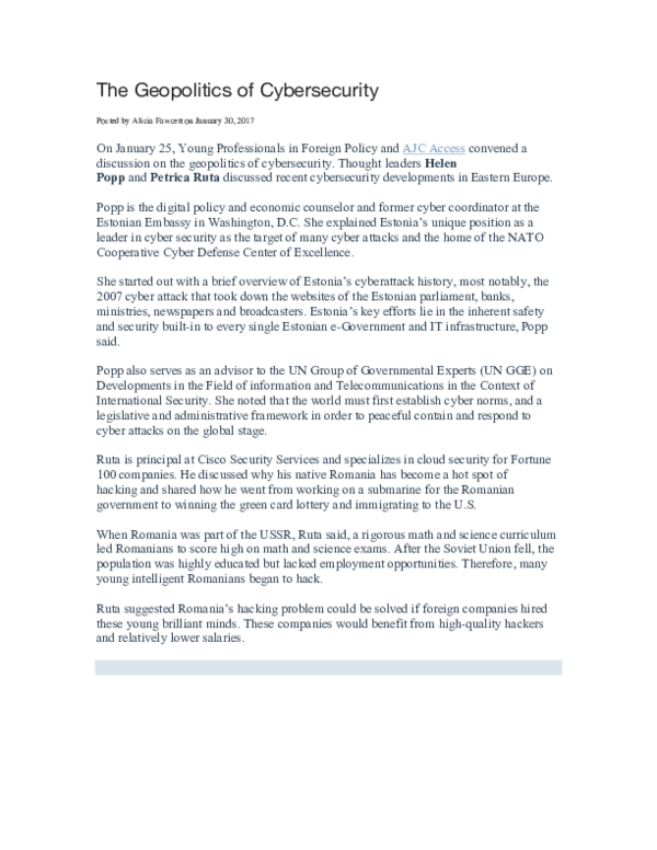 (PDF) The Geopolitics of Cybersecurity