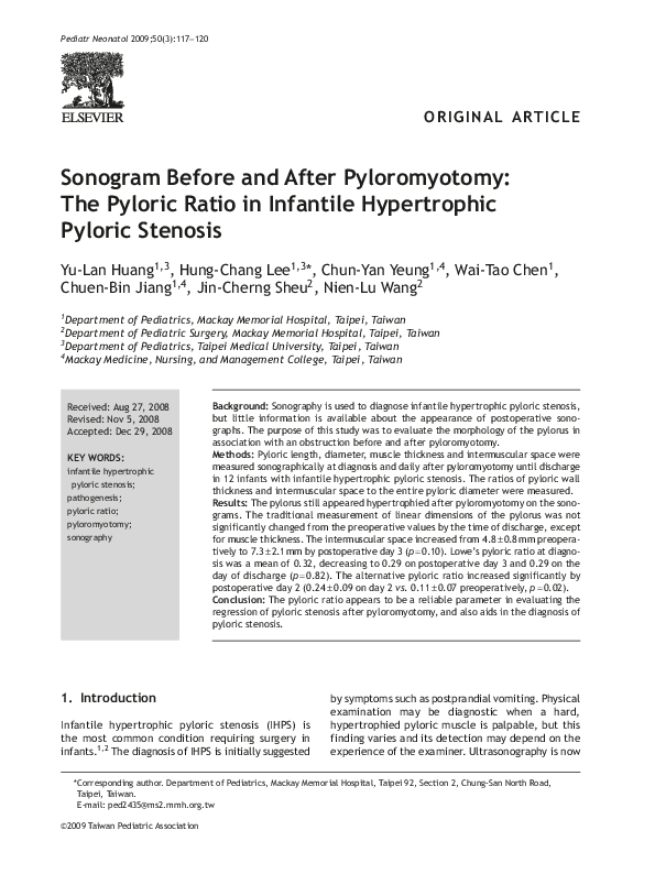 (PDF) Sonogram Before and After Pyloromyotomy: The Pyloric Ratio in ...