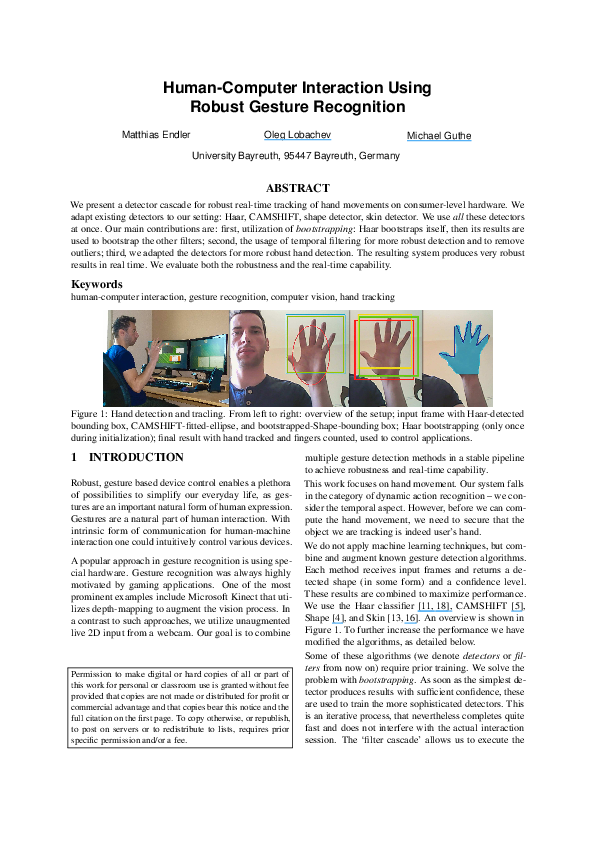 (PDF) Human-Computer Interaction Using Robust Gesture Recognition