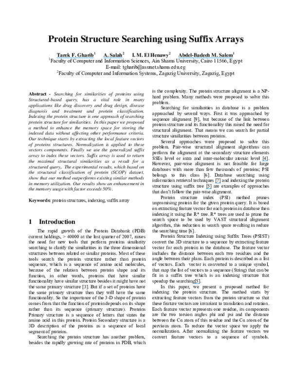 Pdf Protein Structure Searching Using Suffix Arrays