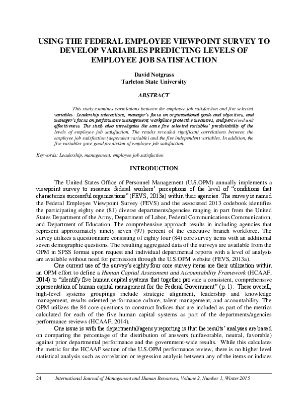 (PDF) Using the Federal Employee Viewpoint Survey to develop variables ...