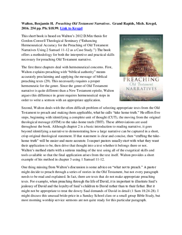 (PDF) Benjamin H. Walton, Preaching Old Testament Narratives. Grand ...
