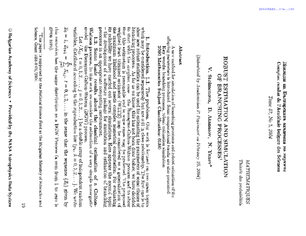 (PDF) Robust Estimation and Simulation of Branching Processes