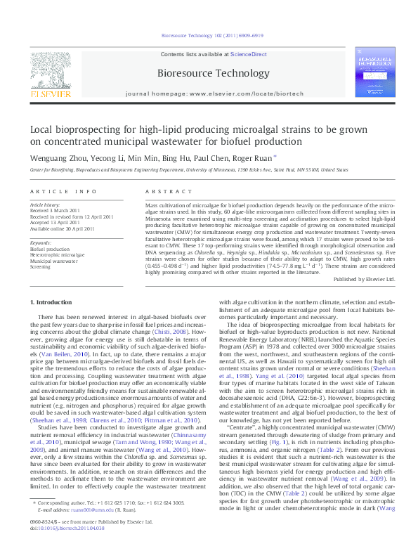 (PDF) Local bioprospecting for high-lipid producing microalgal strains ...