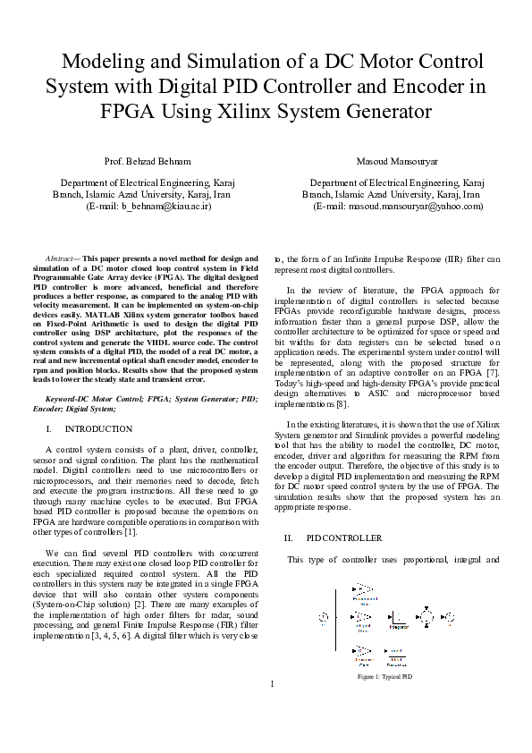 Pdf Modeling And Simulation Of A Dc Motor Control System With Digital Pid Controller And 6330