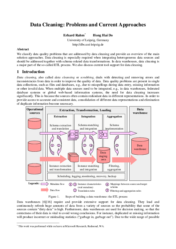 (PDF) Data Cleaning: Problems and Current Approaches