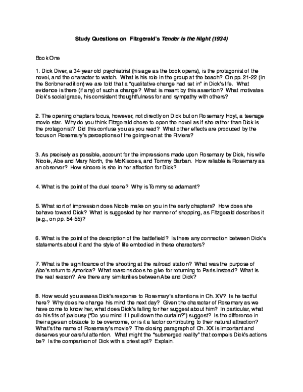 (PDF) Study Questions on Fitzgerald's _Tender Is the Night_ (1934).pdf