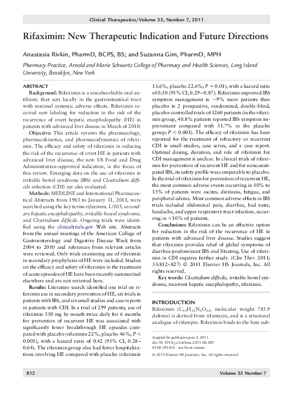 (PDF) Rifaximin: New Therapeutic Indication and Future Directions