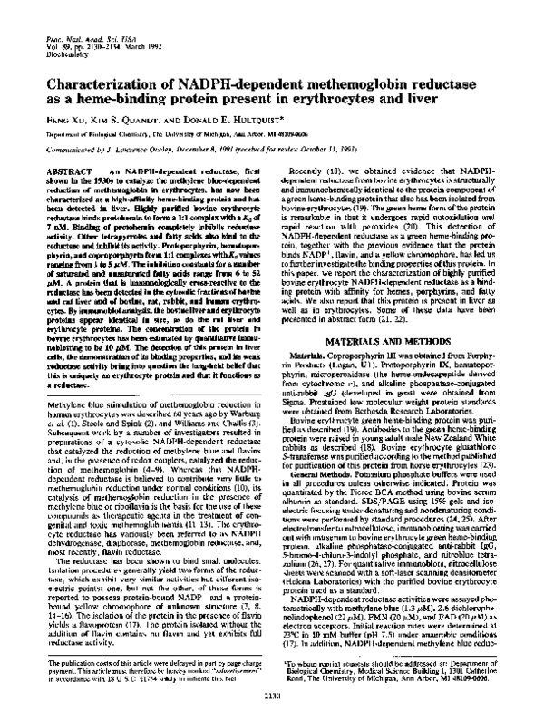 (PDF) Characterization of NADPH-dependent methemoglobin reductase as a ...