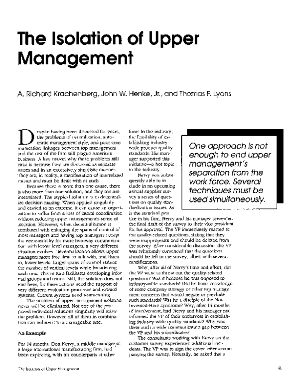 (PDF) The isolation of upper management