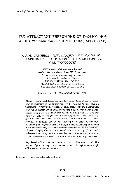 (PDF) Sex attractant pheromone of damson-hop aphid Phorodon humuli ...