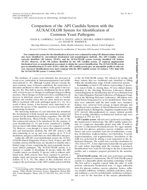 (PDF) Comparison of the API Candida System with the AUXACOLOR System ...