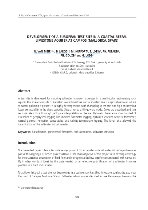 (PDF) Development of a European Test Site in a Coastal Reefal Limestone ...
