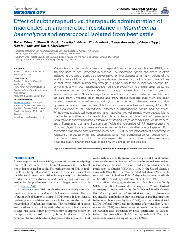 (PDF) Effect of subtherapeutic vs. therapeutic administration of ...